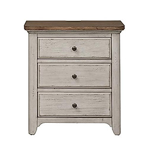 Liberty Furniture Farmhouse Reimagined White 3 Drawer Night Stand w/Charging Station