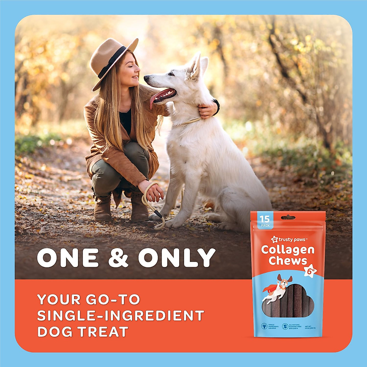 Trusty Paws Beef Collagen Sticks for Dogs - One Ingredient Collagen Chews - USA Beef Collagen Dog Chews Long Lasting - 10oz Bag, 15 Collagen Chew Sticks for Dogs