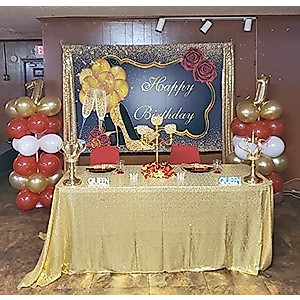 GYA 7x5ft Glitter Gold Happy Birthday Backdrop Red Rose Floral Golden Balloons Heels Champagne Glass Background for Women Birthday Party Decorations Birthday Party Supplies
