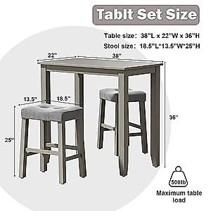 Nathaniel Home 3 Piece Table Set Counter Height Dining Furniture One Bench and Two Saddle Stools, Gray