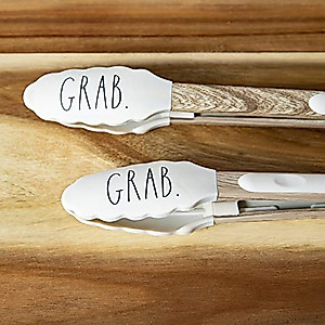 Rae Dunn Everyday Collection Stainless Steel, Beechwood - Silicone Tipped Kitchen Food BBQ and Cooking Tongs Set of Two, Non Stick Cookware, BPA Fee, Grill Tongs (White)