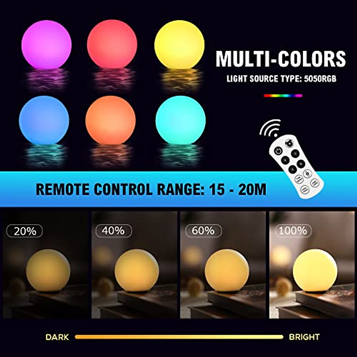 Uonlytech 4pcs LED Floating Pool Lights, Color Changing Floating Ball Light Waterproof Garden Light Rechargeable Hanging Night Lamp for Garden Pond Party