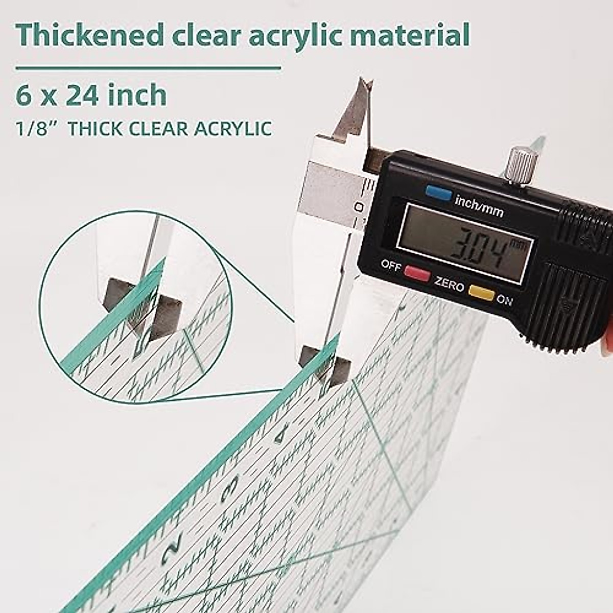 MANUFORE Quilting Ruler 6” x 24” Sewing Acrylic Ruler Anti-Slip Metric Ruler DIY Quilting Tools with Clear Printed Lines for Precise Cutting