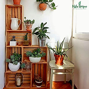 Set of 2 Portable Wooden Storage Bin Container - Decorative Closet, Cabinet and Shelf Basket Organizer Foldable Rustic Wooden Crates for Storage and Farmhouse Style Decor Multipurpose Wood Boxes