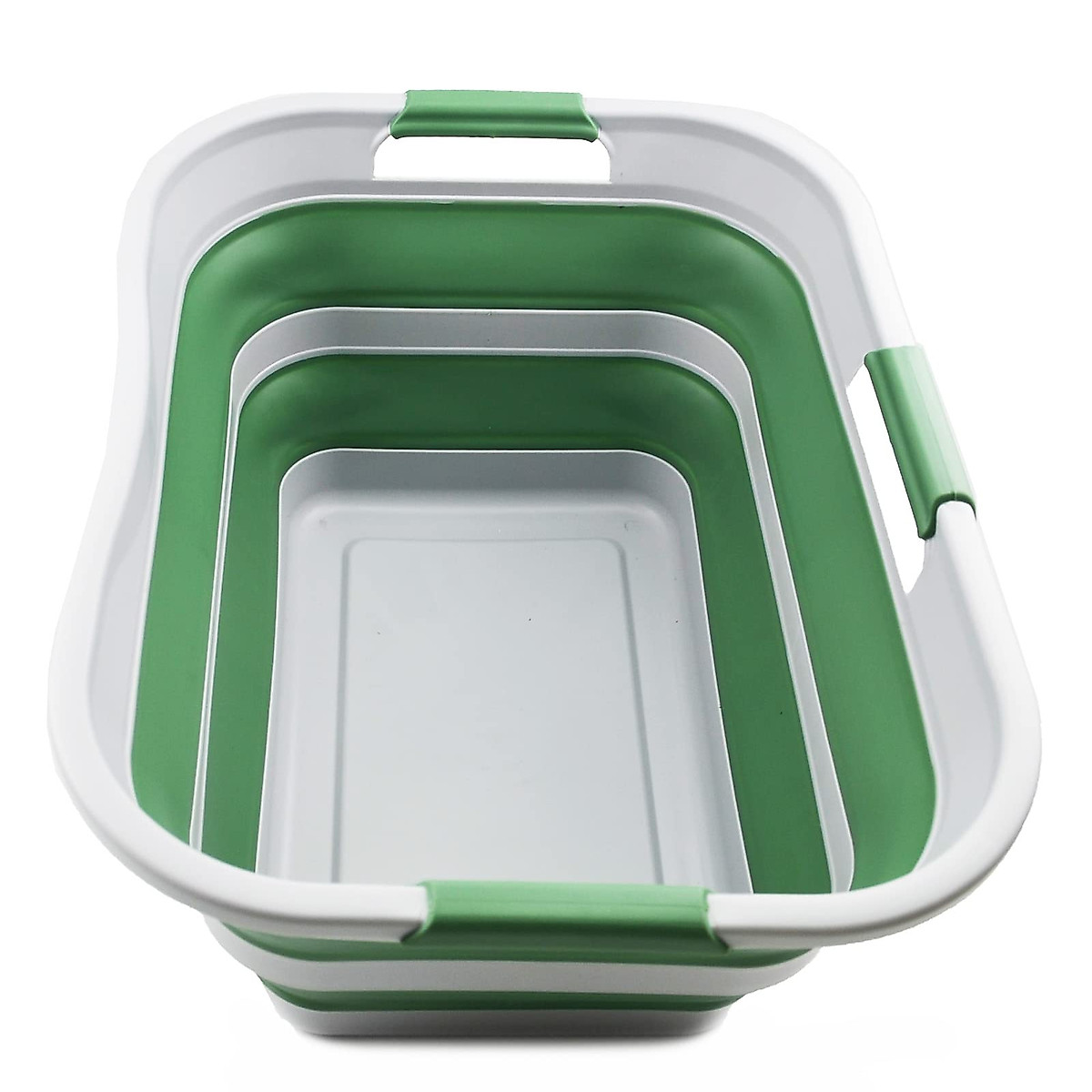 SAMMART 30L(8 gallon) Collapsible Plastic Laundry Basket-Foldable Pop Up Storage Container/Organizer-Portable Washing Tub-Water capacity: 24L(6.3 gallon) (Grey/Dark Sea Green (Set of 2))