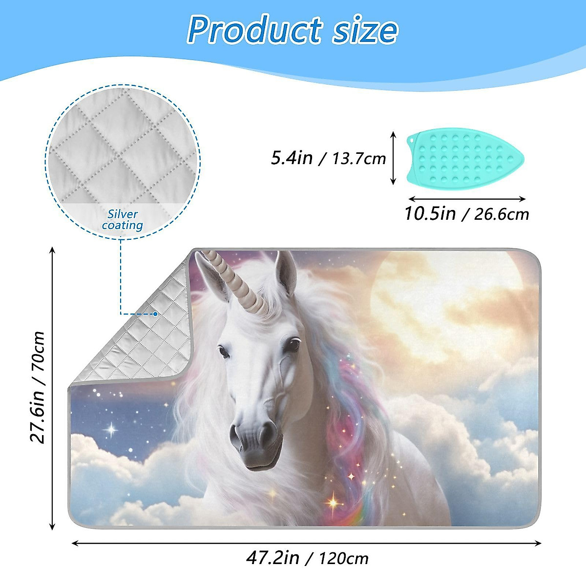GOODOLD White Unicorn Ironing Mat Portable Travel Ironing Pad for Washer,Dryer,Table Top, Iron Board Alternative Cover, Large Heat Resistant Ironing Blanket