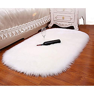 Soft Faux Sheepskin Fur Rug, Oval Small Sized Floor Area Shag Sofa Cover,Bedside Kitchen Living Room Nursery Mat Gold 19"x31"
