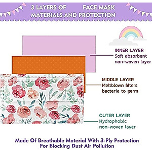 50 Pack Adults Floral Disposable Face Masks with Design, 3 Ply Protective Breathable Women Men Flower FaceMask with Nose Wire (Floral #14)