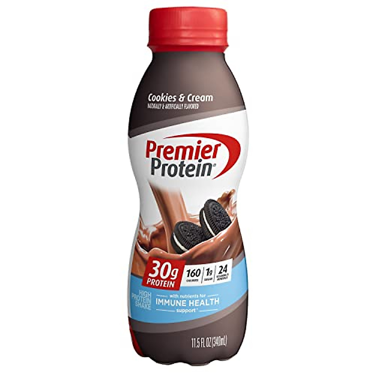 Premier Protein Shake, Cookies & Cream, 30g Protein, 1g Sugar, 24 Vitamins & Minerals, Nutrients to Support Immune Health 11.5 fl oz