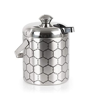 Stainless Steel Ice Bucket With Ice Molecule Pattern | A Fun Way To Keep Your Ice Cold & Frozen | Includes Set Of Ice Tongs