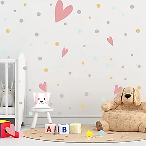 Colorful Polka Dot Heart Wall Decals Peel and Stick Wallpaper Playroom Wall Decals Nursery Wall Decor
