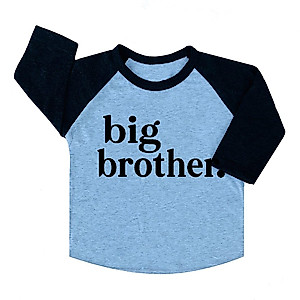 Big Brother & Little Brother Sibling Reveal Announcement T-Shirt for Boys Toddler Baby - Big Brother Black & White Raglan T-Shirt - 2T