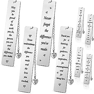 8 Pieces Thank You Gifts Make a Difference Bookmark Appreciation Gifts for Coworker Nurse Teacher Farewell Going Away Gifts for Co Worker Stainless Steel Book Page Marker with Pendants