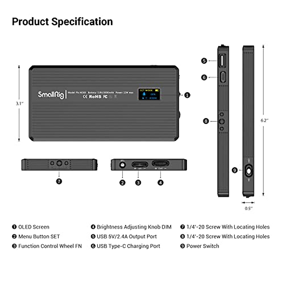 SmallRig Pix M160 RGB Video Light, 12W RGBWW LED Camera Light Panel, 360° Full Color Portable Light for Photography, 3800mh Battery, CRI 95+,TLCI 98, for Vlogging, Photo, Video, Aluminum Body – 3157