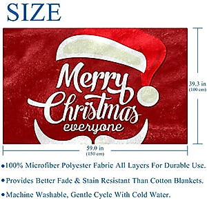 Christmas Santa Claus of Red Hat Moustache Prints Soft Warm Cozy Blanket Throw for Bed Couch Sofa Picnic Camping Beach, 150×100cm
