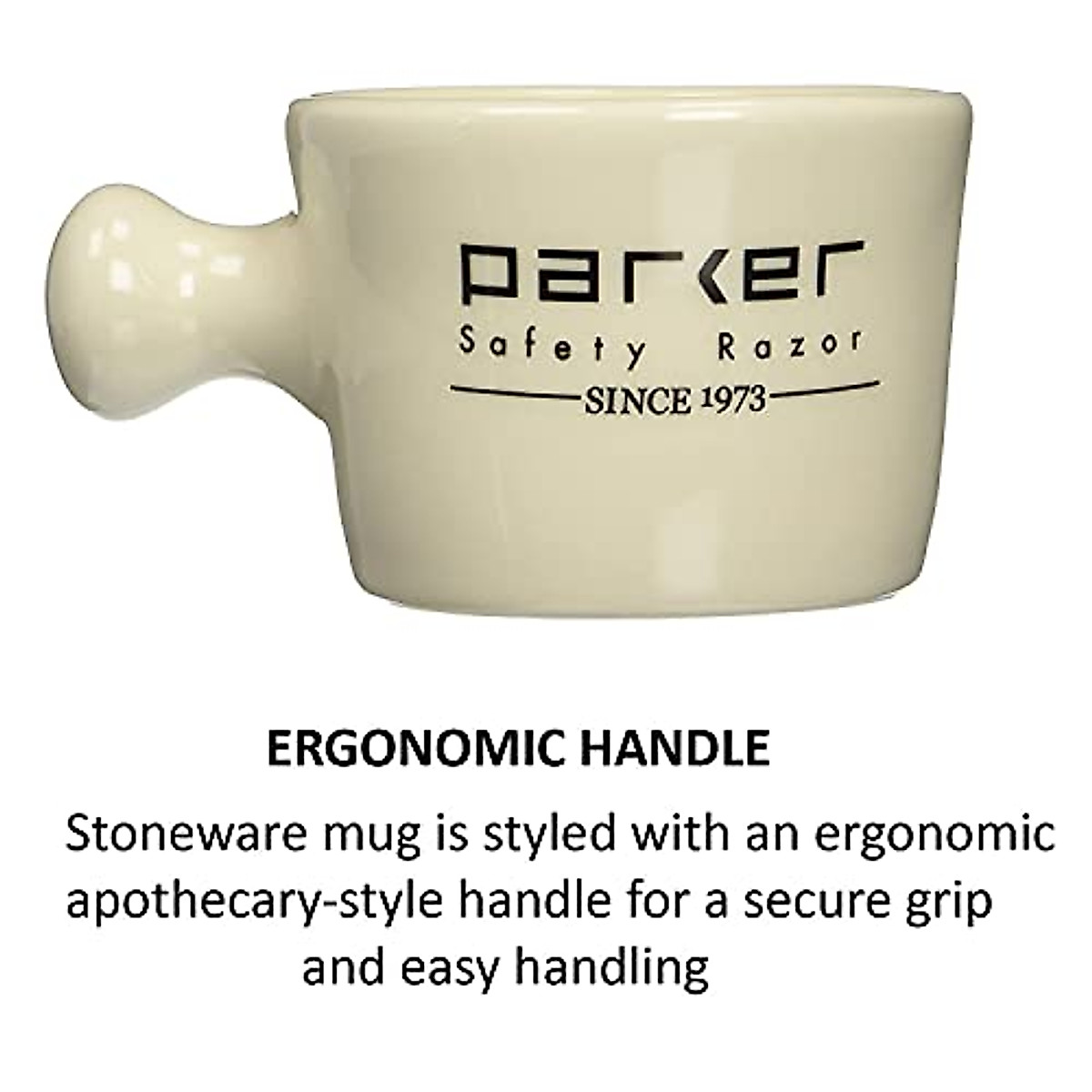 Parker Deluxe Stoneware Apothecary Shaving Mug – for use with up to 3” Shave Soaps and Lathering Shave Creams – Handmade in The USA (Ivory)