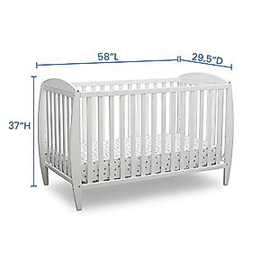 Delta Children Twinkle 4-in-1 Convertible Baby Crib, Sustainable New Zealand Wood, White and Delta Children Twinkle Galaxy Dual Sided Recycled Fiber Core Crib and Toddler Mattress (Bundle)