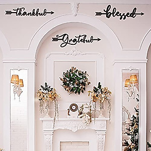 3 Pcs Thankful Grateful Blessed Cutout Sculptures Arrow Signs Rustic Wall Art Ornaments Blessed Thankful Grateful Word Signs Wood Decorative Accent Decors for Farmhouse Kitchen Living Room (Black)