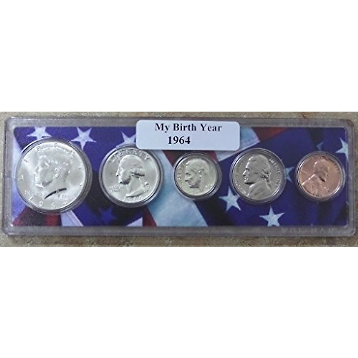 1964-5 Coin Birth Year Set in American Flag Holder Uncirculated
