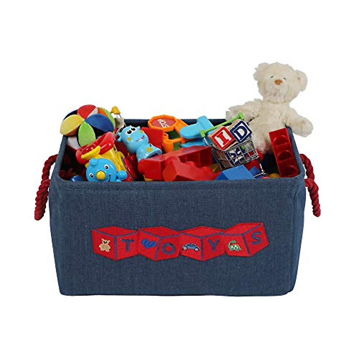 Toy Storage Basket Bin for Organizing Baby, Kids, Dog Toys, Children Books. Denim Canvas Box Organizer w/Attractive Red Patch for Playroom, Nursery …