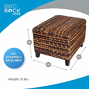 BIRDROCK HOME Woven Seagrass Storage Ottoman with Safety Hinges - Easy-to-Open Lid, Sturdy Construction - Natural Brown Finish - Large Storage Space Ideal for Living Room, Bedroom, Dorm - 22x18x16