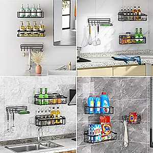 SIXDOVE 3 Pack Shower Caddy Shelves With 22 Hooks, Soap Holder Organizer Wall Mounted Shower Rack Basket With No Drilling Adhesive Shower Caddy Rustproof Storage Organizer (Black)