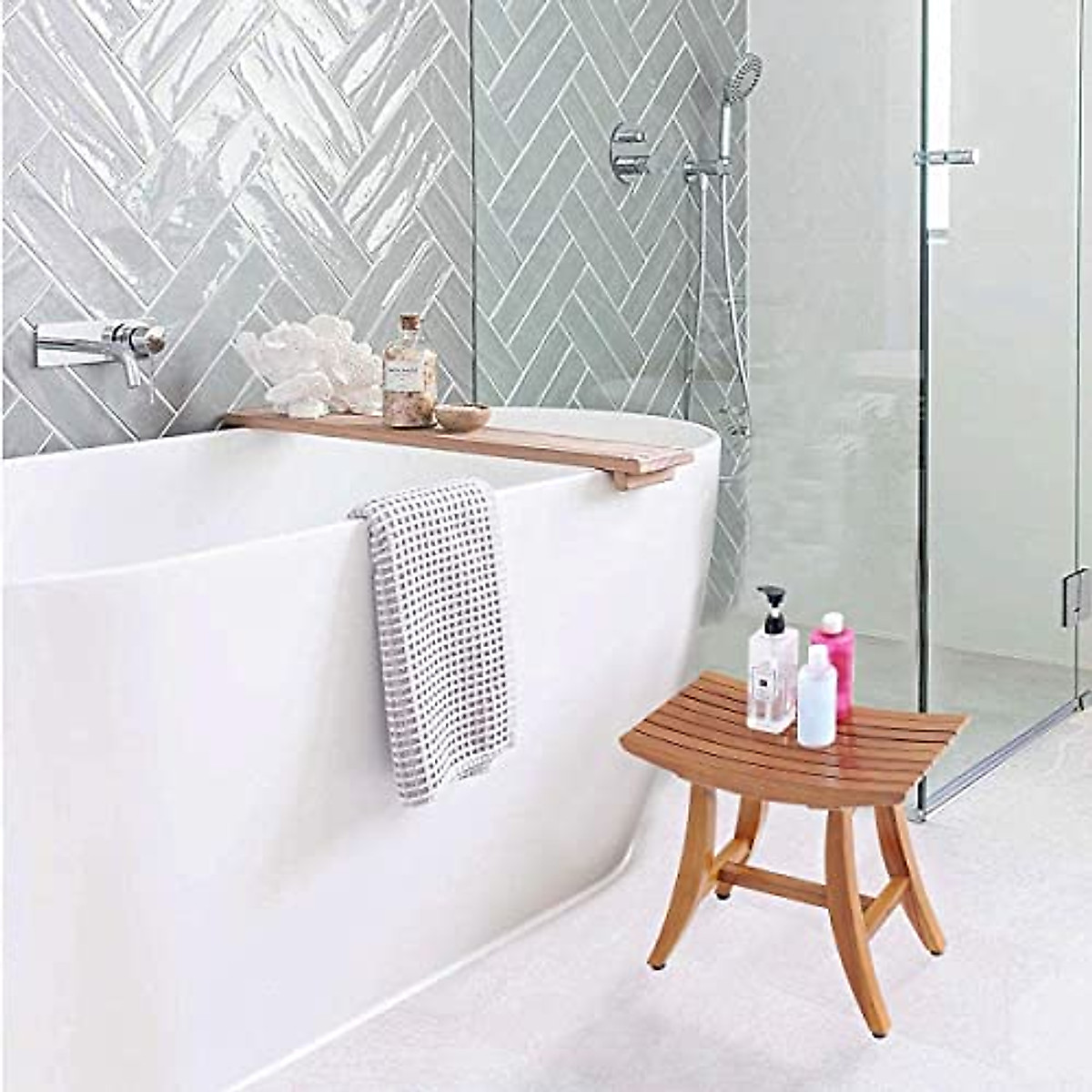 18" Teak Shower Bench, Teak Shower Stool, Shower Chair Wood, Shower Stool Wood, Teak Shower Seat, Assembly Required