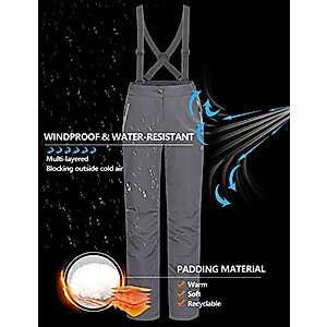 Little Donkey Andy Women's Ski Bibs Insulated Snow Pants, Water Resistant Snowboard Pants Winter with Detachable Suspenders (Iron Gate S)
