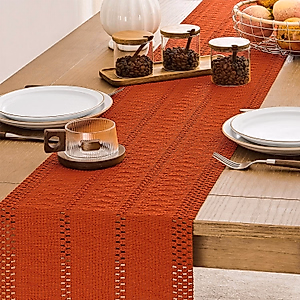 ZeeMart Macrame Style Boho Table Runner, Burnt Ochre Fall Table Runners 72 Inches Long, Farmhouse Woven Home Decor, 12x72 Inch, Dark Orange