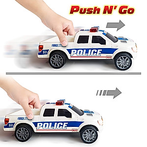 ArtCreativity Police Car Pickup Truck with LED Headlights and Sirens, Police Car Toys for Boys 3-5, Light-Up Push and Go Police Car Toy, Police Monster Trucks, Toy Trucks for Kids