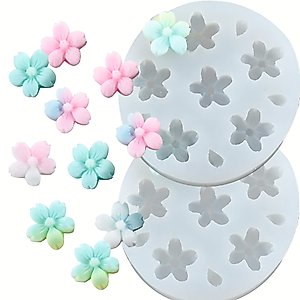 HengKe 2 Pcs Chrysanthemum Flower and Small Flower Shapes Silicone Mold for Sugarcraft Cake Decoration, Cupcake Topper,Candies,Cookies,Ice Cube,Polymer Clay,Chocolate,Soap Wax Making Crafting Projects