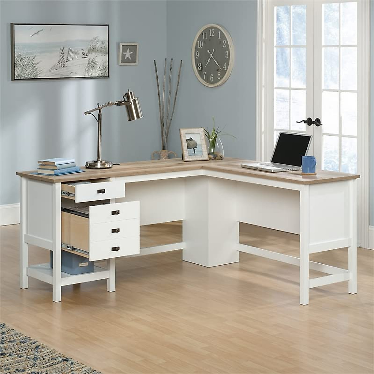 Sauder Cottage Road Engineered Wood L-Shaped Home Office Desk in Soft White