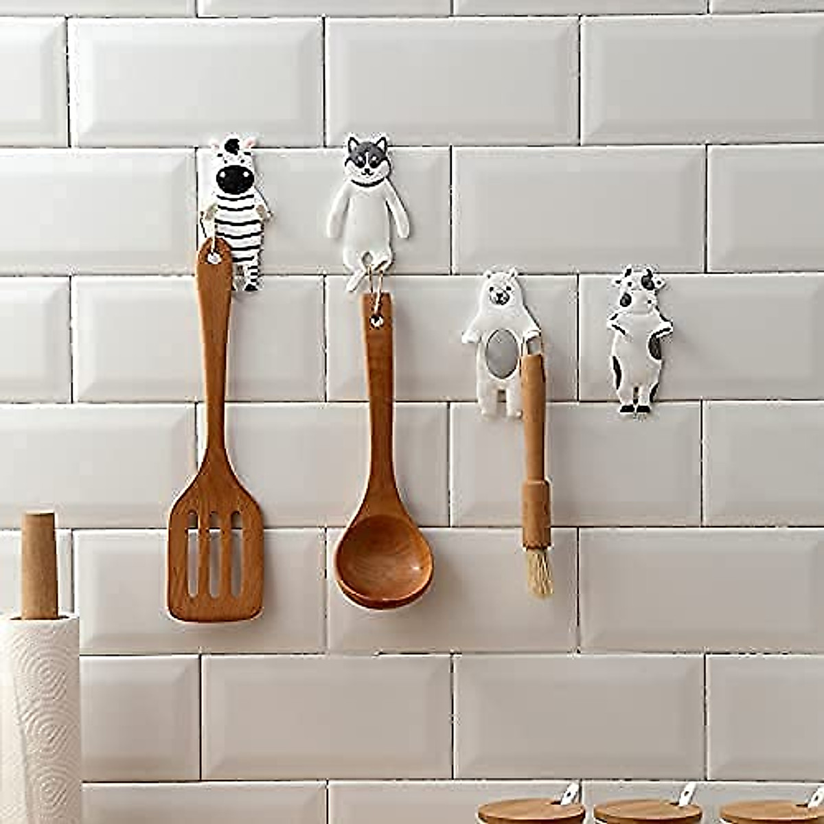 SUBIAOY Adhesive Wall Hooks-4PCS Cute Animal Decorative Wall Hooks Reusable Waterproof Self Adhesive Hooks Bear Cow Dog Zebra Sticker Refrigerator Gifts Can Washed Home Decoration Wall Hook