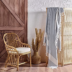 Aegean Concept Blanket, Vintage Boho Rustic 100% Cotton Super Soft 63"x47" (160 cm x 120 cm) Throw Size, Adult Turkish Muslin Light Bedcover Bedspread Throw Blankets, (Light Grey)