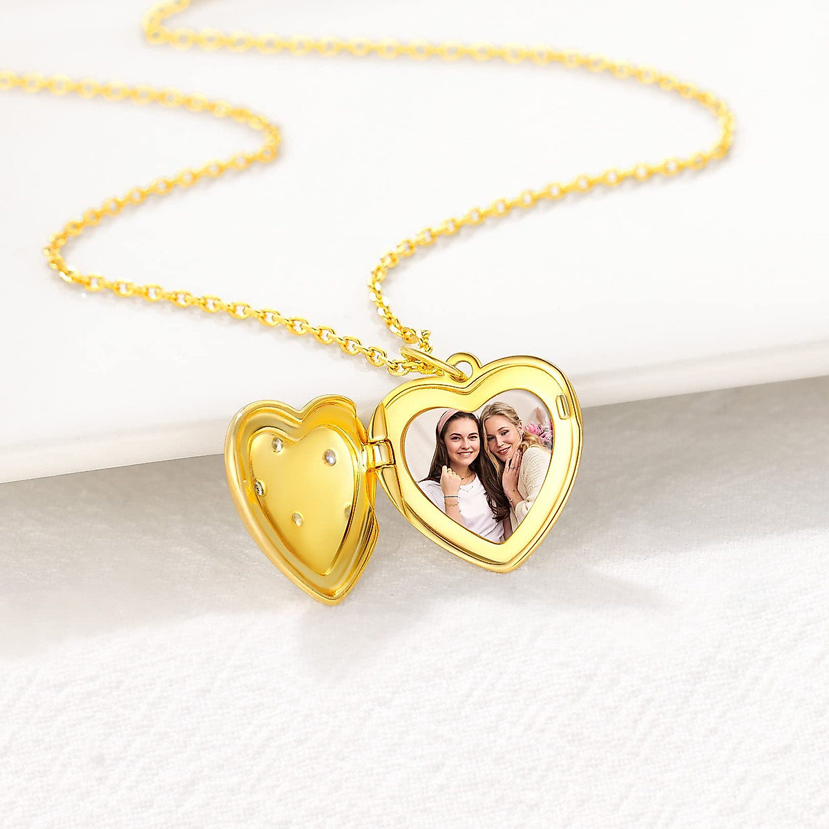 FOCALOOK Heart Locket Necklace, Custom Necklaces for Women Personalized & Engraved Picture Tree Branch Cubic Zirconia Locket with 18" Chain