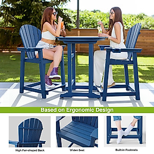 OTSUN Tall Adirondack Chair, Patio Chairs with Cup Holder, HDPE Weather Resistant Balcony Chairs, Outdoor Chairs for Garden, Backyard, Poolside, Capacity 400LBS - Navy Blue