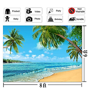 Summer Tropical Hawaii Palm Tree Or Beach Photography Backdrops Blue Sea Sky Sunshine Luau Party Photo Background Wedding Bride Shower Baby Birthday Party Banner Supplies Props 8x6ft