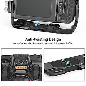 SMALLRIG Camera Cage Accessory Kit for BMPCC 6K Pro / 6K G2, with Top Handle Wooden Side Handle Cable Clamp for HDMI SSD Clamp Sunhood NATO Rail Screen Protector for BMPCC 6K Pro / 6K G2-3299