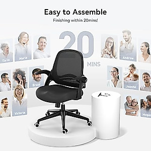 Hbada Office Chair, Desk Chair with Flip-Up Armrests and Saddle Cushion, Ergonomic Office Chair with S-Shaped Backrest, Swivel, Mesh, for Home and Office, Black