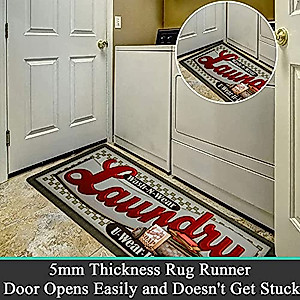 Pauwer Farmhouse Laundry Room Rugs Runner 20"x48" Non Slip Waterproof Laundry Mats Kitchen Floor Carpet Durable Cushioned Natural Rubber Foam Area Rug for Laundry Room Kitchen