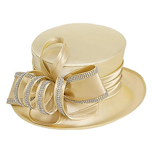 Church Hat for Women Kentucky Derby Tea Party Wedding Dress Hats with Rhinestone(SD716-Champagne)