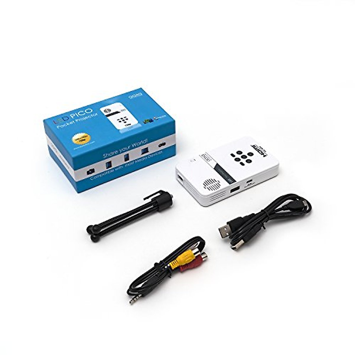 AAXA Technologies KP-101-01 AAXA LED Pico Micro Video Projector - Pocket Size Portable Mobile Mini Projector with mini-HDMI, built-in Media Player & Speakers, 3.5mm Aux Out, Micro SD/USB readers and 80 Min Lithium-Ion Battery