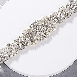 yanstar Bridal Rhinestone Wedding Belts Hand Clear Crystal 22In Length with Ivory Organza Ribbon for Bridal Gowns