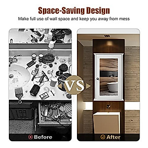 Hysache Bathroom Medicine Cabinets, Wall Mount Mirrored Storage Cabinet w/Single Mirrored Door & Adjustable Shelf, Multipurpose Wooden Organizer for Hallway Living Room Bed, 13.5" L x 6" W (White)