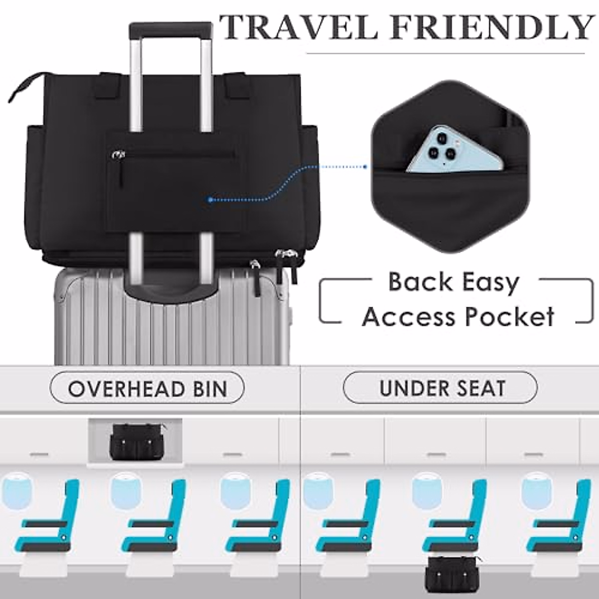 ETRONIK Weekender Bag for Women, Travel Duffel Bag with Shoes Compartment, Carry on Bags Fit 15.6" Laptop, Personal Item Bag for Airplanes, Sport Duffel Bag Overnight Bag with Toiletry Bag, Black