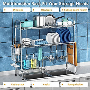 KETAZERO Over The Sink Dish Drying Rack, 2 Tier Stainless Steel Dish Drainer Rack with Cutting Board Holder Help You Save More Counter Space