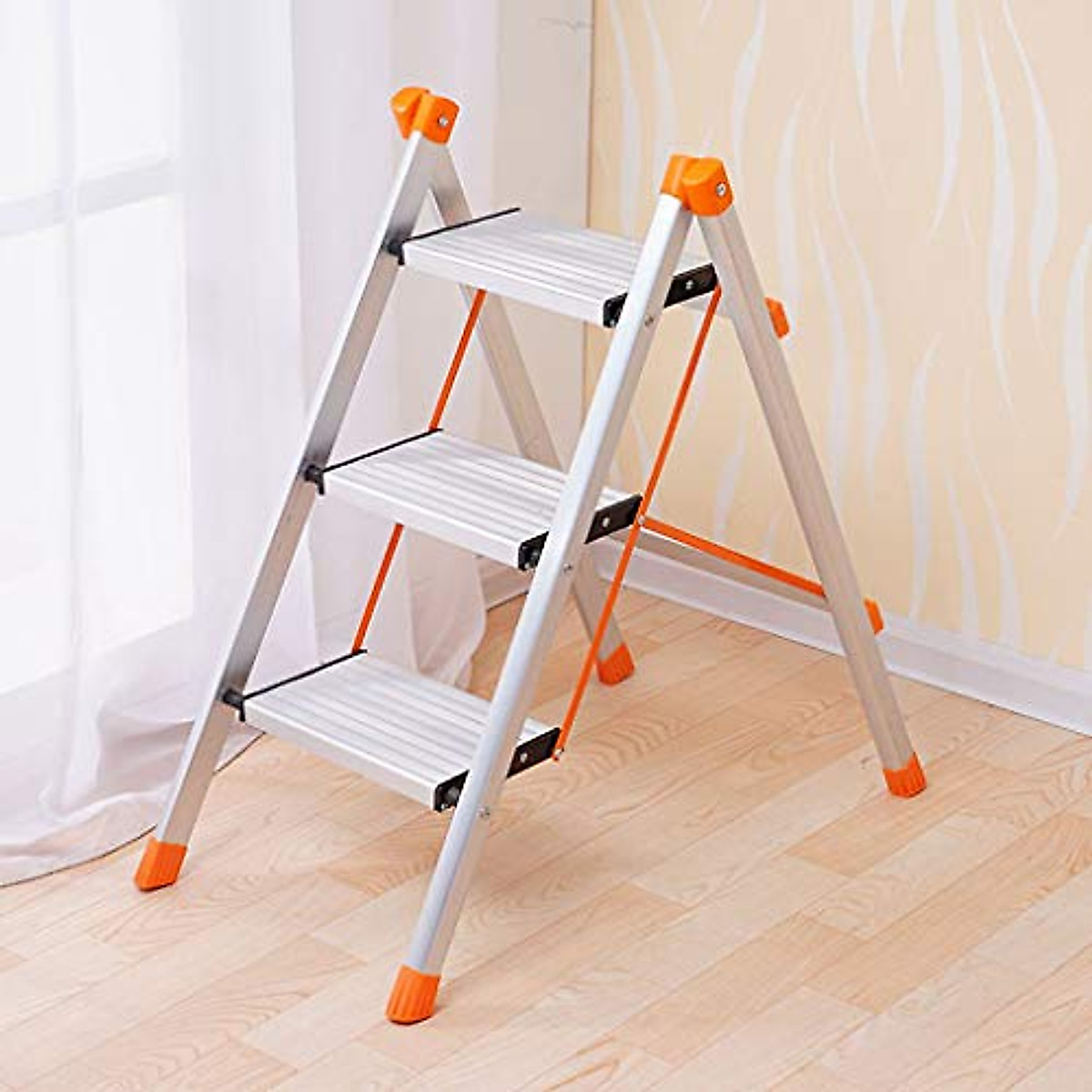 PENGJIE Folding Ladder Step Stool Ladder Stool 3 Step Folding Heavy Duty Steel Aluminum Alloy Portable Anti Slip Mat Tread Compact 150 Kg Capacity