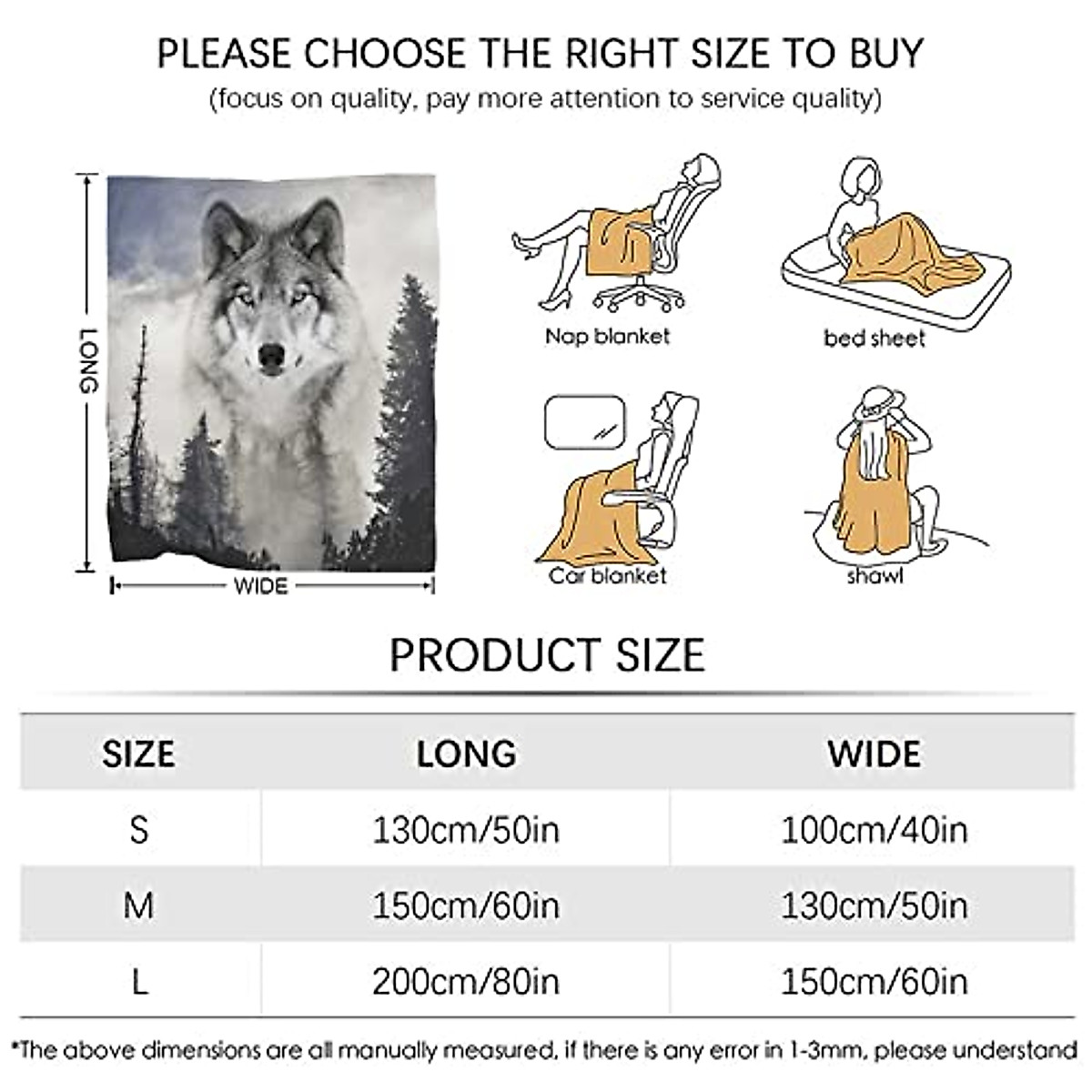 Wolf Fleece Blanket, Soft Flannel Fluffy Throw Blanket Warm All Seasons for Home Decor 50x60inch