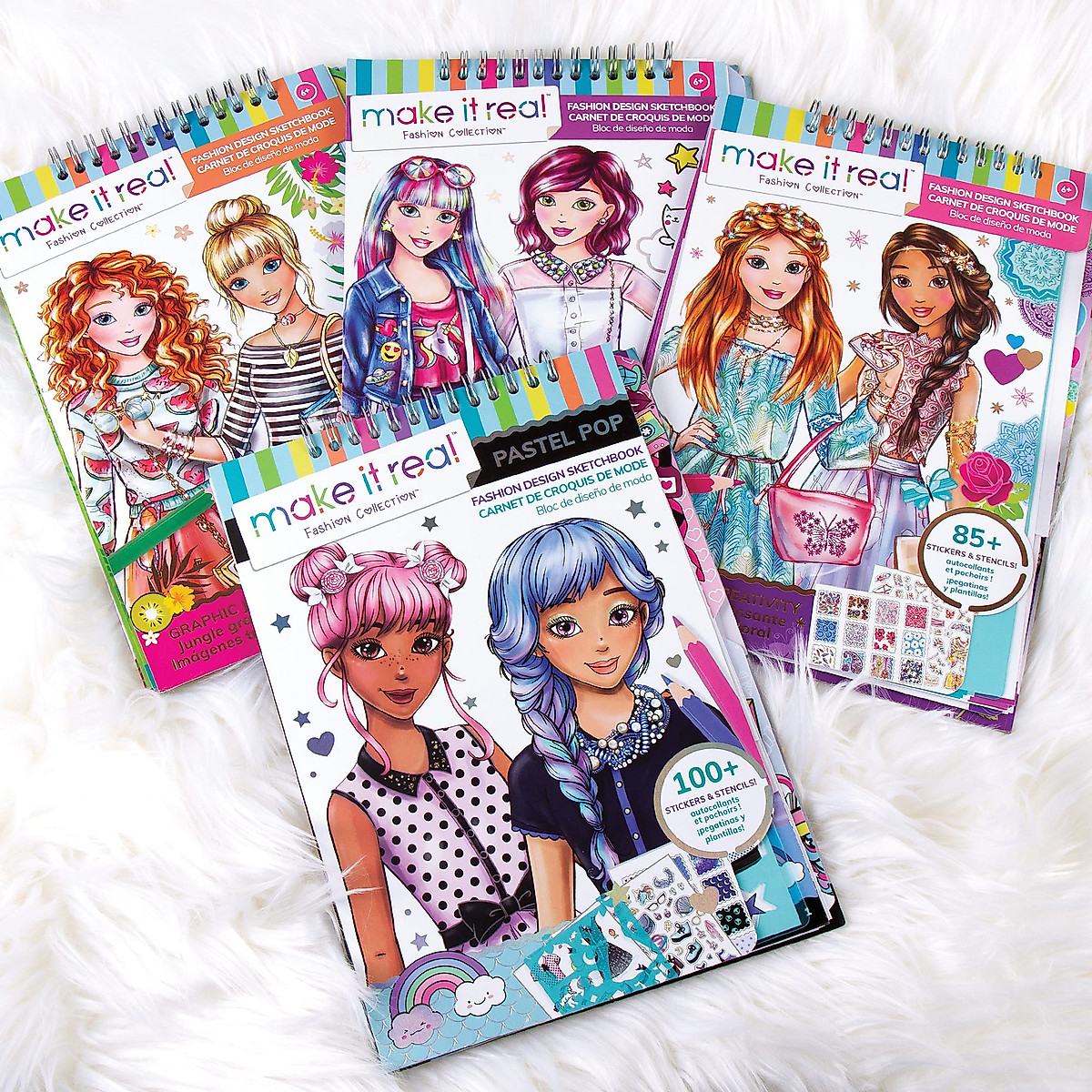 Make It Real Fashion Design Sketchbook for Girls - Pastel Pop Kit with 105 Stickers, Stencils, Design Guide - Pastel & Rainbow-Themed Fashion, Creative Gift Kids Ages 6+, Develops Real-World Skills