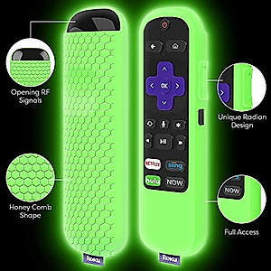 4 Pack Protective Case for TCL Roku TV Steaming Stick 3600R/3800/3900 Remote,Silicone Cover Roku Voice/Express/Premiere Remote Controller Skin,Replacement Sleeve-Glow Green,Glow Blue,Red,Blue